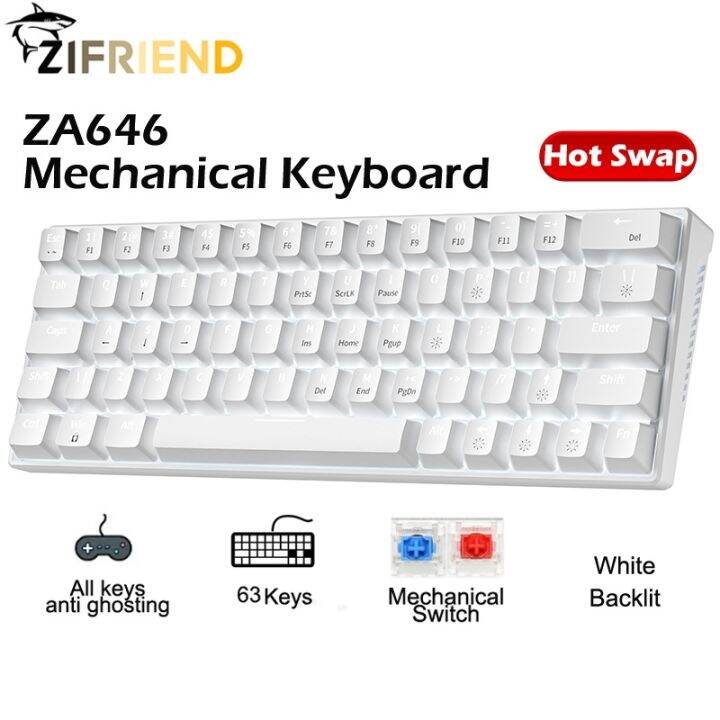 ZIFRIEND ZA646 Swappable White Backlit Mechanical Keyboard | Lazada PH