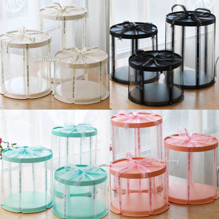 8/10/12 Inch ROUND TRANSPARENT CAKE BOX Gift Box Heightened Birthday ...