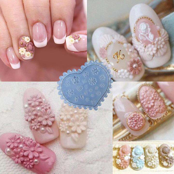 Y2K2 เป็นที่นิยม เครื่องมือขัด ดอกไม้ ดอกเดซี่ ปั๊มเล็บ เคล็ดลับเล็บ DIY งานแกะสลักตรายาง ...