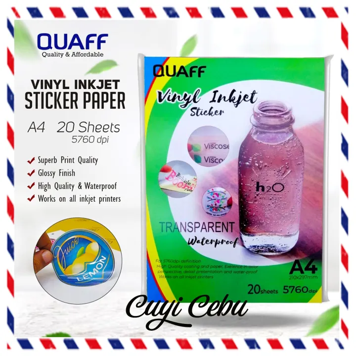 1 pck Quaff Printable Vinyl Inkjet Sticker Transparent Water proof ...