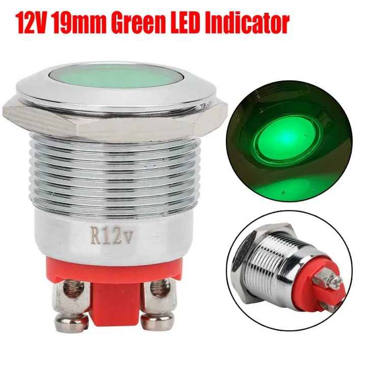 12V DC Indicator Light 19mm Green LED Light Lamp Pilot Signal Warning ...