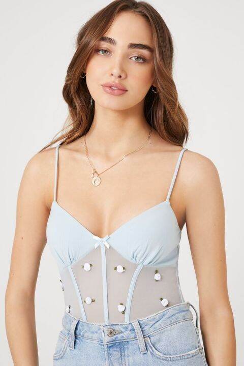 Forever 21 Womens Sheer Floral Corset Bodysuit Lazada Ph