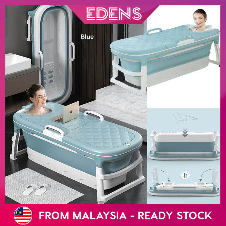EDENS 138cm Large Foldable Adult Bath Tub & Portable Plastic Bathtub ...