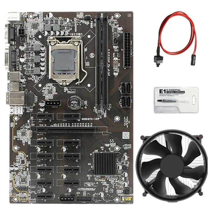 B250 BTC Mining Motherboard with CPU Cooling Gan+Switch Line+Thermal Grease 12 PCIE Slot LGA1151 ...