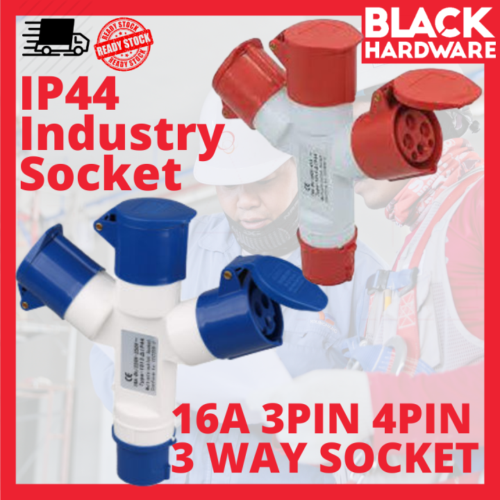 BLACK HARDWARE 3Pin 16A 3 Way Waterproof Splash Proof Industrial Power ...