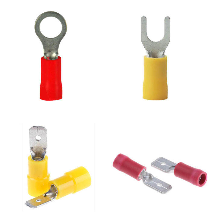 Insulated Cable Connector Electrical Wire Crimp Spade Butt Ring Fork Set Ring Lugs Rolled ...