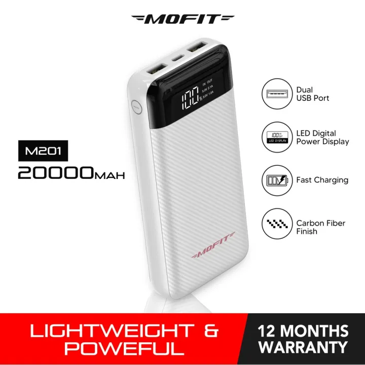 Mofit M201 20000mAh Power Bank with LED Digital Display Type-C Input, Dual USB Port Output ...