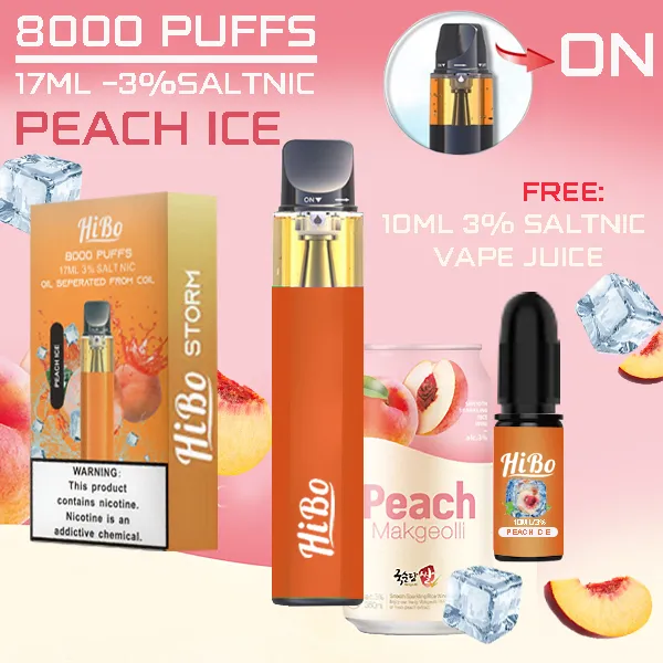 LEGIT HIBO STORM PUFF PLUS 8000 PUFFS (PEACH ICE) Rechargeable and ...