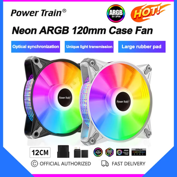 Power Train Neon 120mm ARGB Case Fan Super Silent Pink Big Air Volume ...
