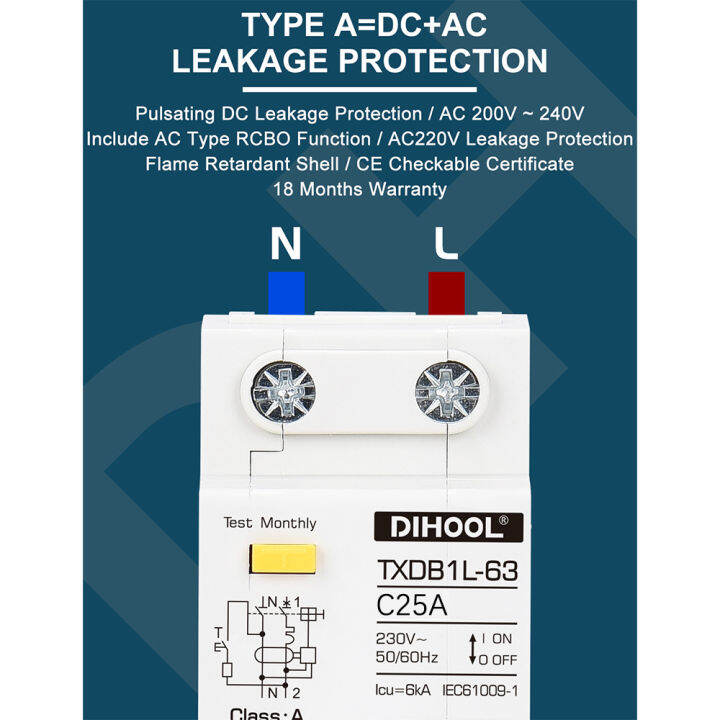A type RCBO RCD ELCB 1P-N residual current circuit breaker AC220V 30MA ...