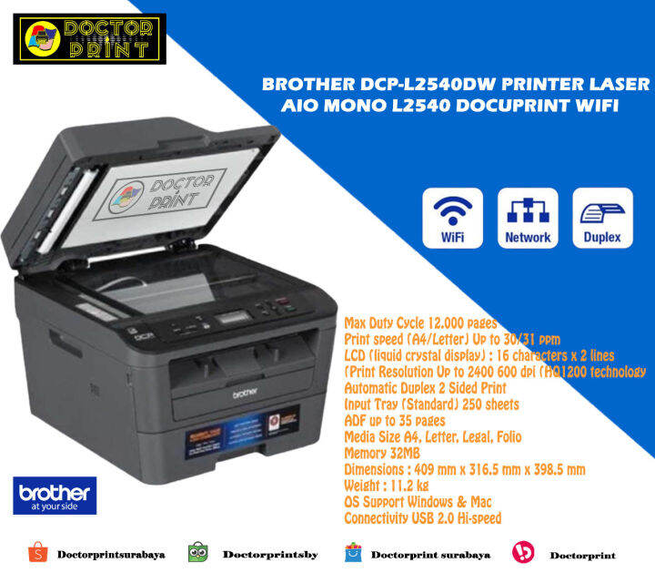 Printer Laser Brother DCP-L2540DW L2540dw WiFi Mono Laserjet Print Scan Copy Duplex TN2356 ...