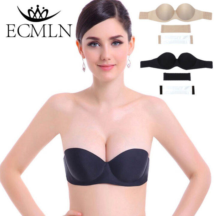 Ecmln Invisible Bra For Women Push Up Bra Strapless Bras Half Cup Back