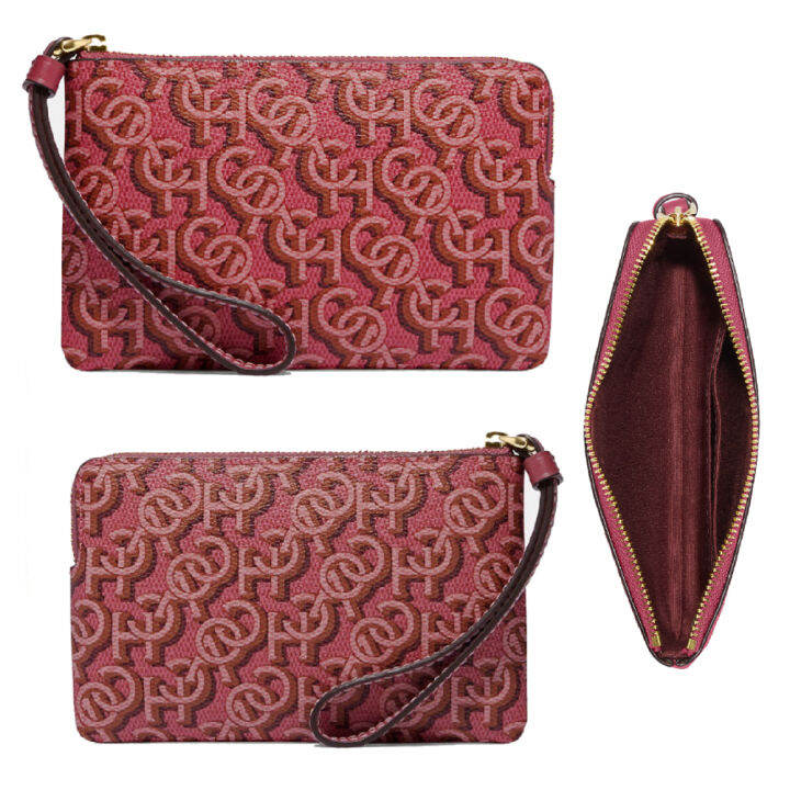 ของแท้ 💯% กระเป๋าคล้องมือ COACH CF548 CORNER ZIP WRISTLET WITH ...