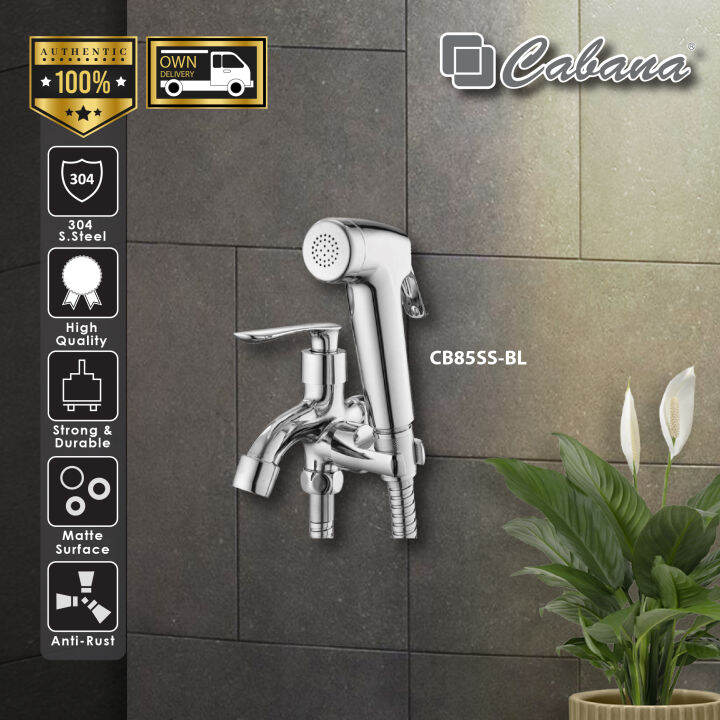 CABANA CB85-CR ABS MATERIAL Chrome Finishing Two Way Tap Bidet Spray Set With Hose Toilet ...