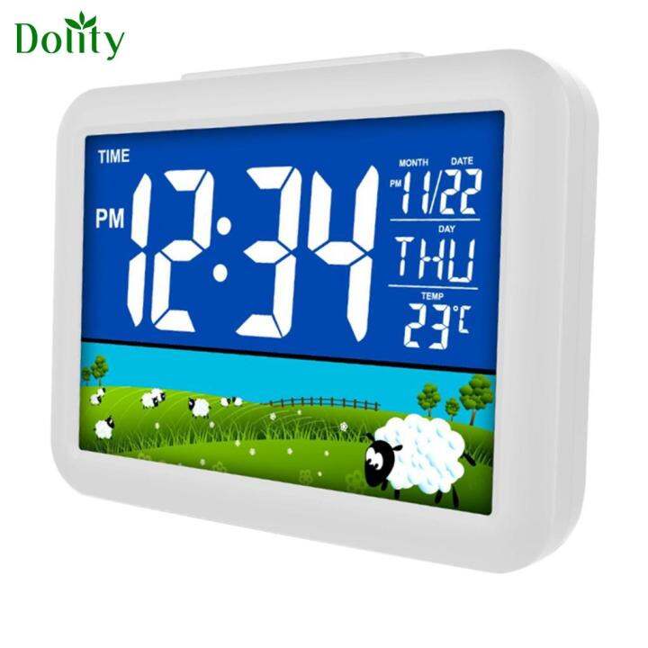 Dolity LCD Color Screen Alarm Clock Digital Beside Clock for Students ...
