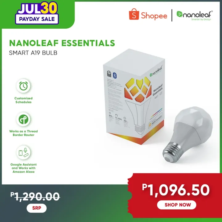 Nanoleaf Essentials - A19 Smart Thread Bluetooth LED Bulbs, 2 Years ...