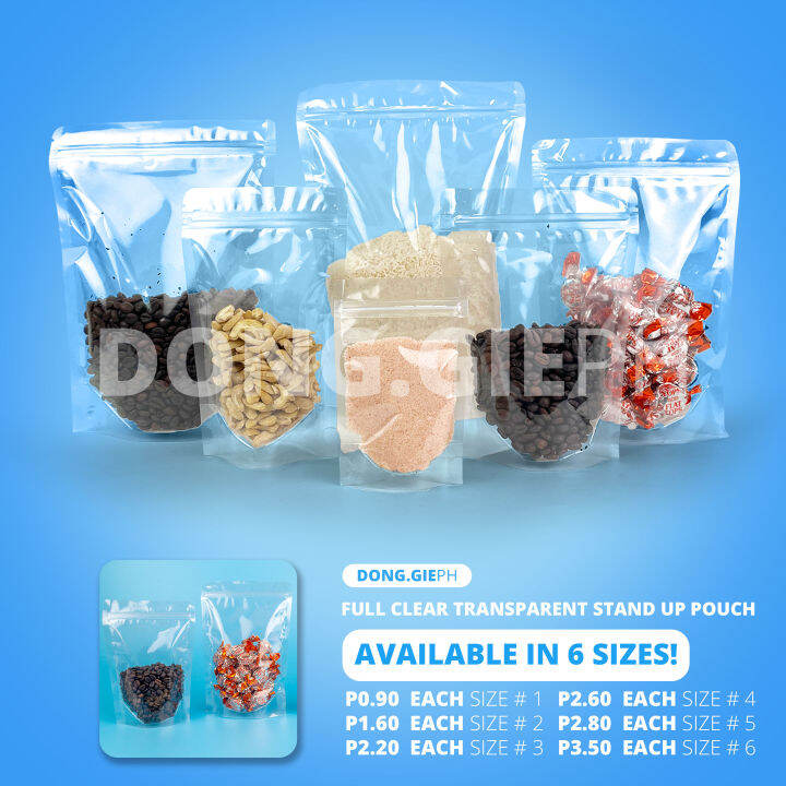 [50 PCS] Full Clear Transparent Stand Up Pouch with Zip Lock Pouch Resealable Bag | Lazada PH