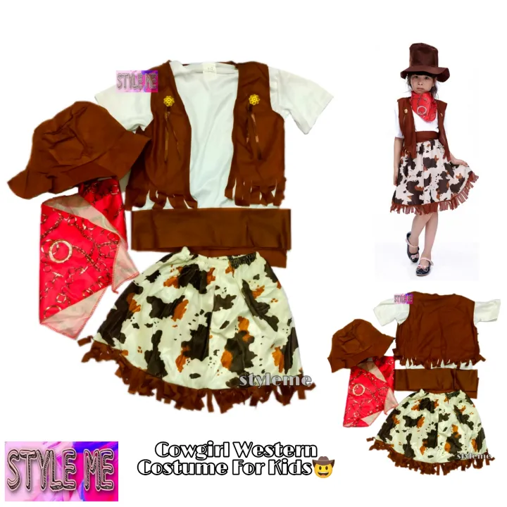 COW GIRL FARM WITH HAT COSTUME COSPLAY ROLEPLAY FOR KIDS COMPLETE SET ...