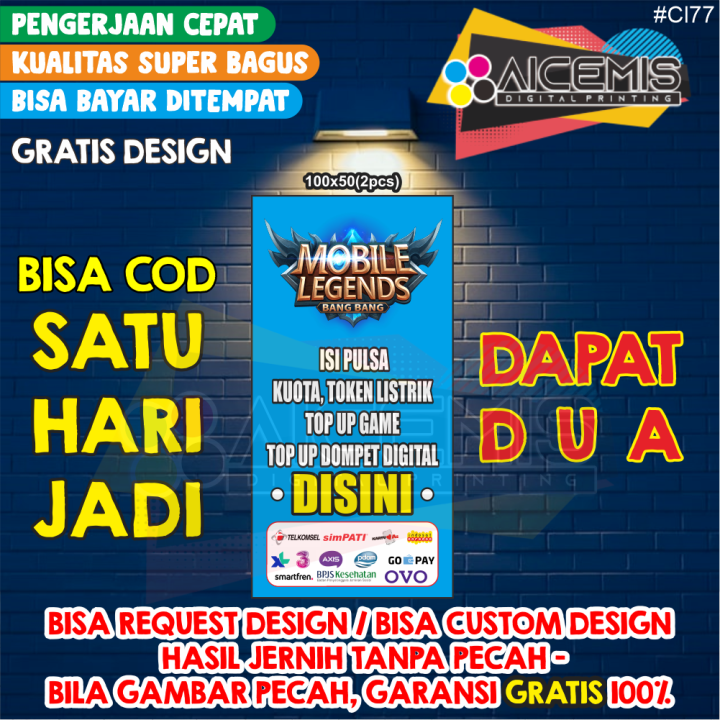 spanduk BELI 1 DAPAT 2 MOBILE LEGEND / spanduk banner etalase konter ...