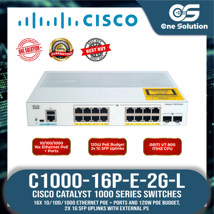 C1000-16P-E-2G-L | Cisco Catalyst 1000 Series Switches | 16x 10/100/1000 Ethernet PoE+ ports and ...