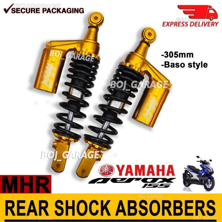 AEROX 155 REAR SHOCK ABSORBERS 305mm WITH BASO MHR BRAND BLACK SPRING ...