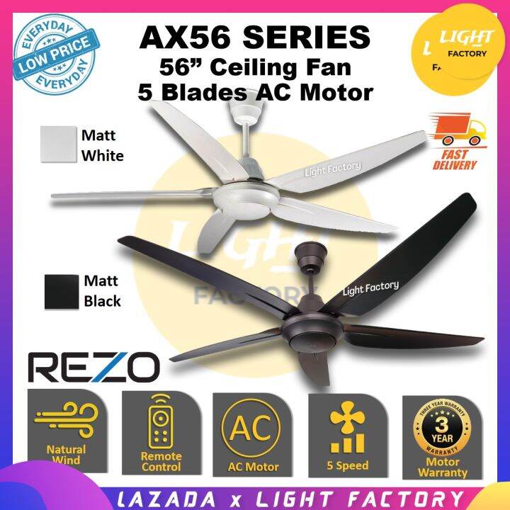 REZO AX56 56" 5 Blades AC MOTOR CEILING FAN With 5 Speed Remote Control ...