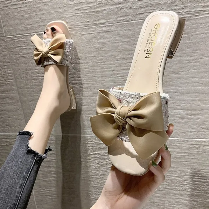 🎗รองเท้าเเตะเเฟชั่นเเบบสวมคาดโบว์ รุ่นTP217🎗 | Lazada.co.th