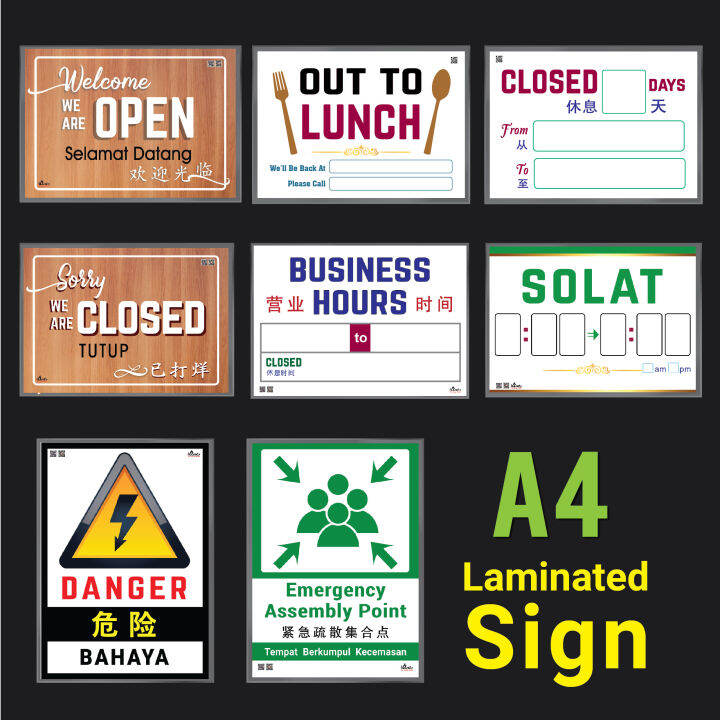 A4 size laminated sign signage notice board papan tanda notis open ...