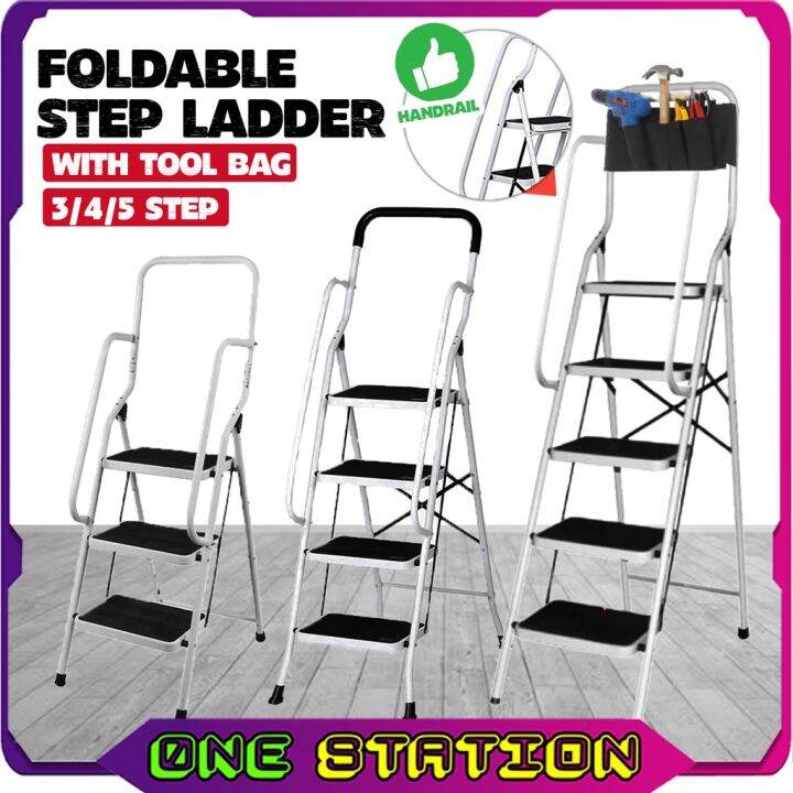 3/4/5 Step Foldable Step Ladder With Handle Tangga Lipat Heavy Duty ...