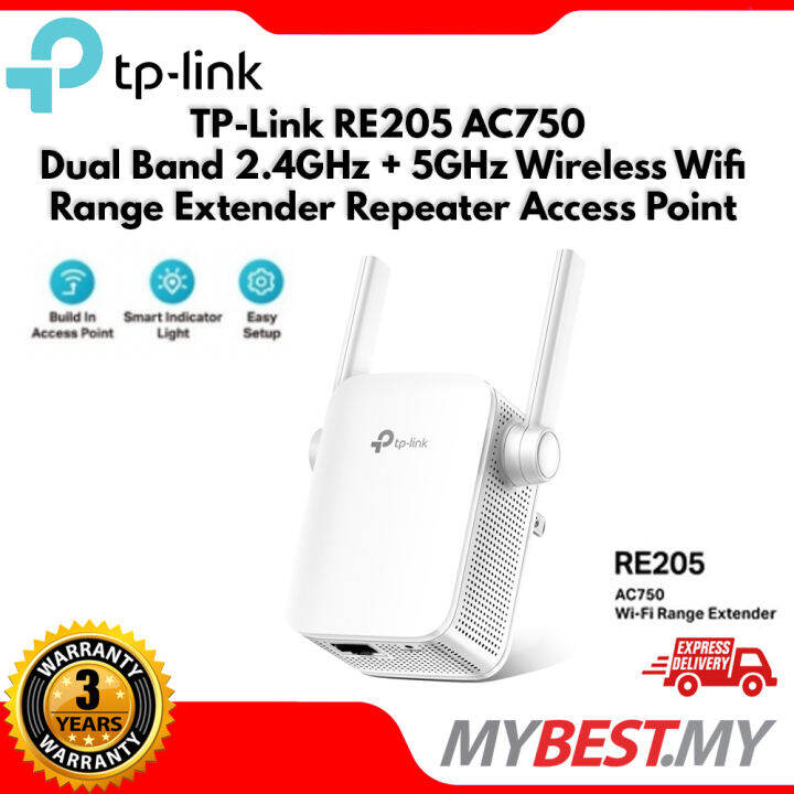 TP-Link RE205 AC750 Dual Band 2.4GHz + 5GHz Wireless Wifi Range ...