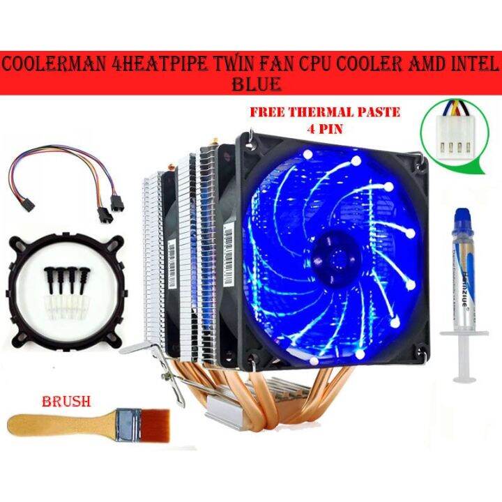 hot sale Coolerman 4heatpipe Twin fan CPU Cooler Amd Intel☟ | Lazada PH