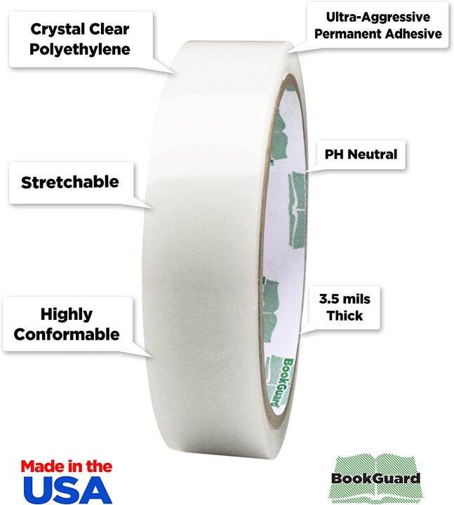 BookGuard Stretchable Clear Book Repair Tape, 15 Yard Roll, 1 Inch ...