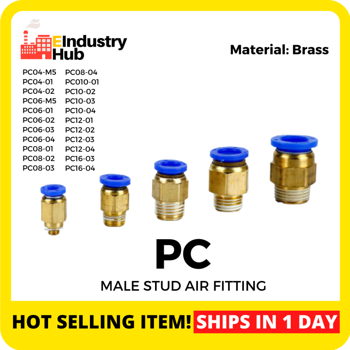 PC Pneumatic Male Stud Air Fitting Male Thread Socket Push In Push Lock Fitting Male Connector ...