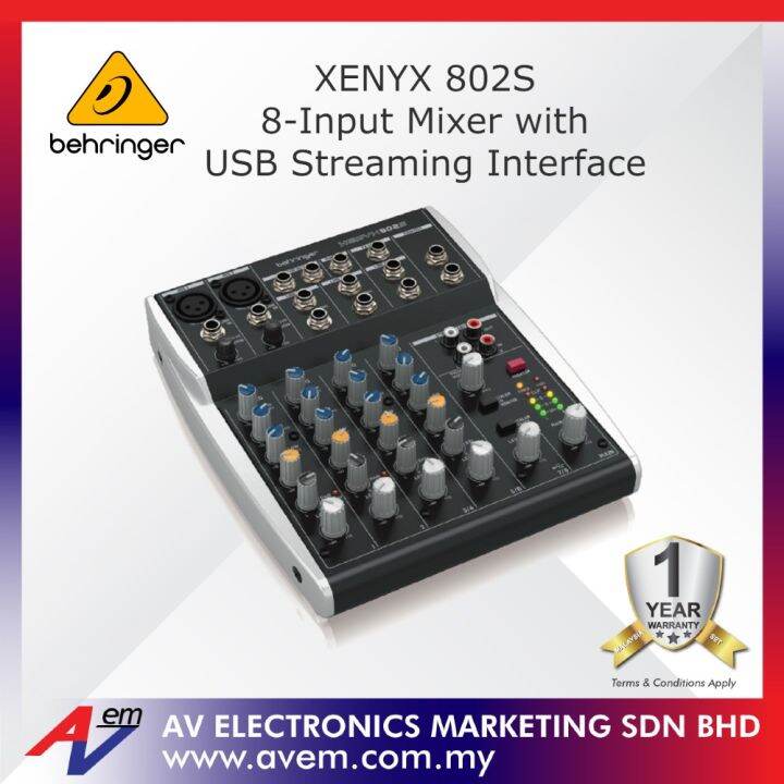 BEHRINGER XENYX 802S Premium Analog 8-Input Mixer with USB Streaming ...