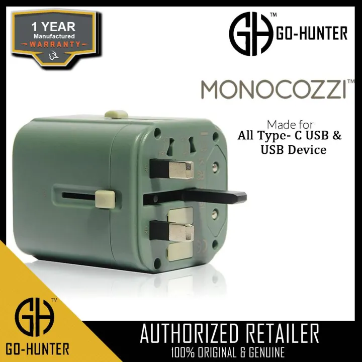 Monocozzi Bon Voyage Travel Adaptor with 4.5A Dual USB and USB-C Connector ( Green ) + FREE 1 ...