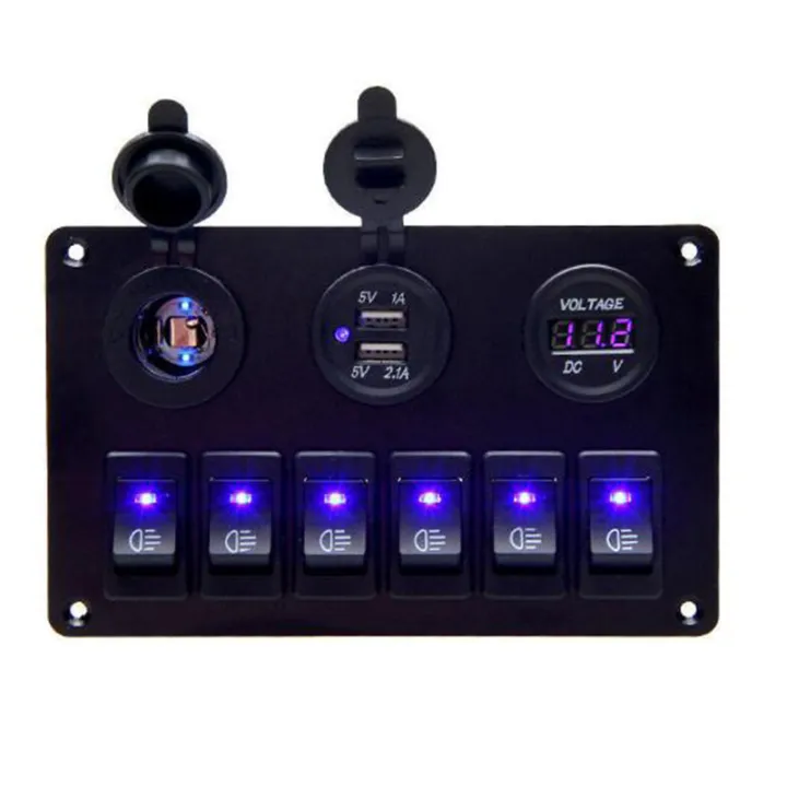 6-Gang Switch Control Panel LED Rocker Breaker Car Marine Boat Truck ...