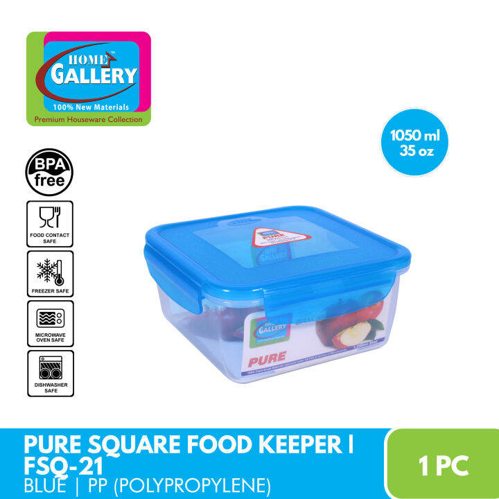 Home Gallery Pure Square Food Keeper 1050ml/35oz | PP (Polypropylene ...
