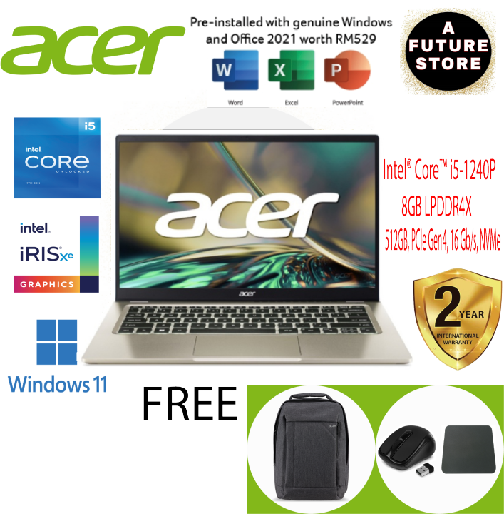 Acer Swift 3 SF314-512-577V 14'' QHD Laptop Haze Gold ( I5-1240P, 8GB ...