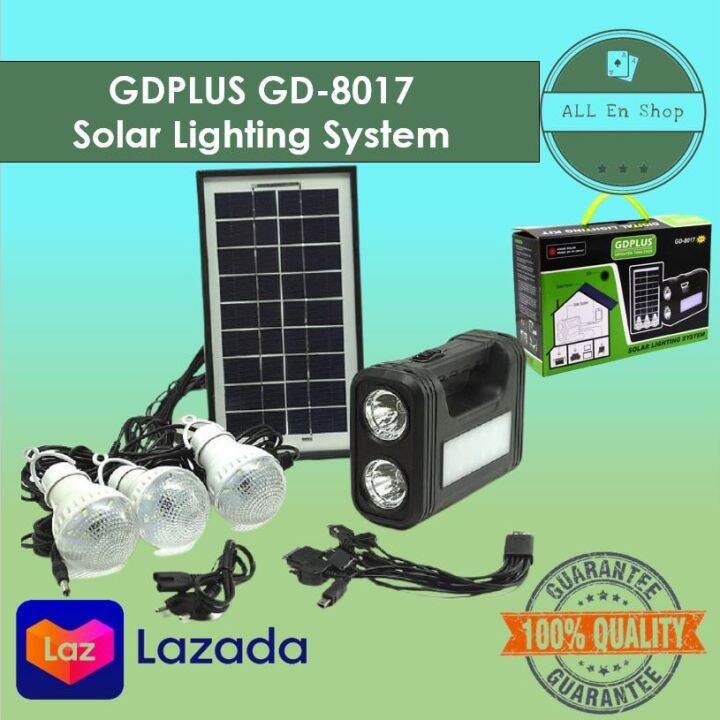Portable Solar Lighting System GD Plus GD-8017 with 3 Bulbs Mobile Charging Camping LIght ...