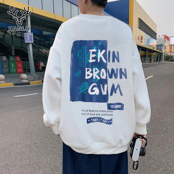 Hanlu เสื้อมาใหม่ เสื้อกันหนาวคอกลม ทรงหลวม เสื้อโค้ทลำลอง พิมพ์ลายตัว ...