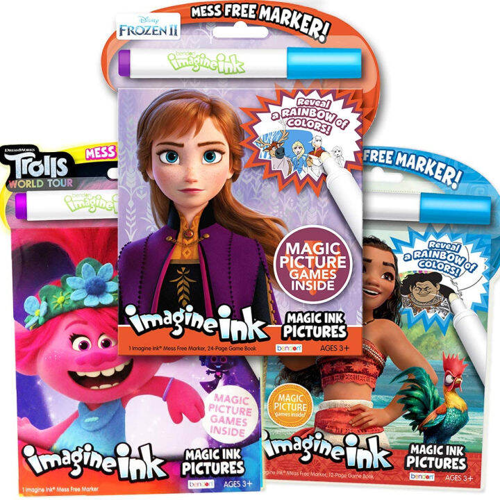 Imagine Ink Magic Pictures Coloring Activity Books Set - Moana, Trolls ...