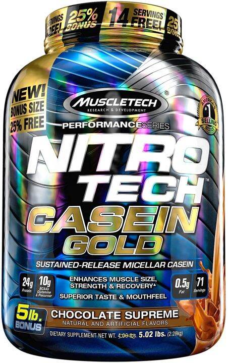 Casein Protein Powder | MuscleTech Nitro-Tech Casein Gold 5 lbs (71 ...