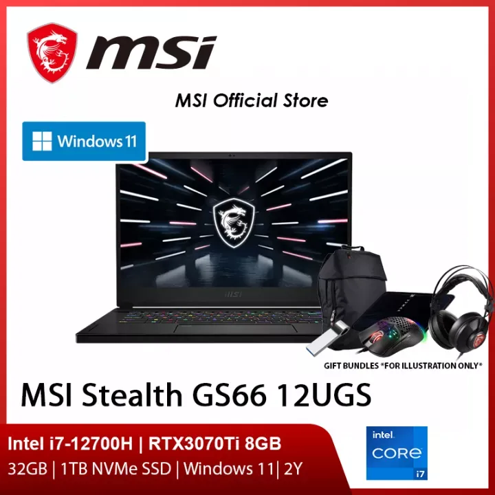MSI Stealth GS66 12UGS-035SG แล็ปท็อป-I7-12700H | RTX 3070Ti | 15.6 QHD ...