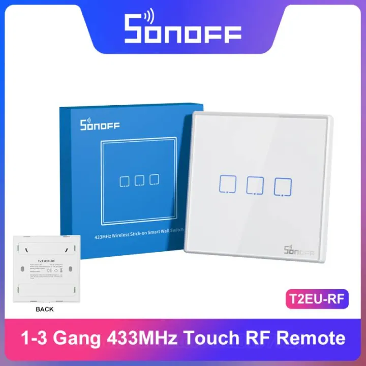 SONOFF รีโมทคอนโทรล RF T2EU-RF 86,แผงกำแพงชนิดเหนียว433MHz ควบคุม2ทาง1 ...