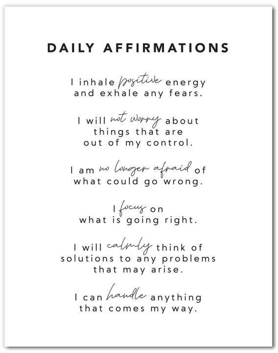 Inspirational Wall Art Daily Affirmations Poster Motivational Positive ...