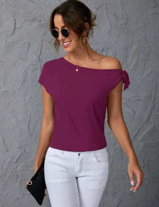 81 B Felicia One Side Off Shoulder Tie Casual Top - fits XS to Large ...