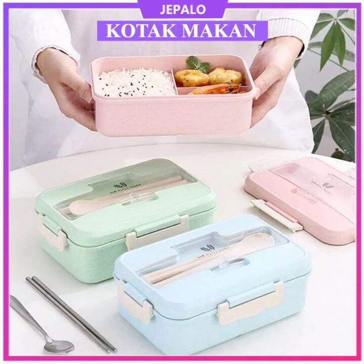 Lunch Box Set Kotak Bekal Makan Jerami Gandum kotak makan 1000ml 4 In 1 Free Sendok Tempat ...