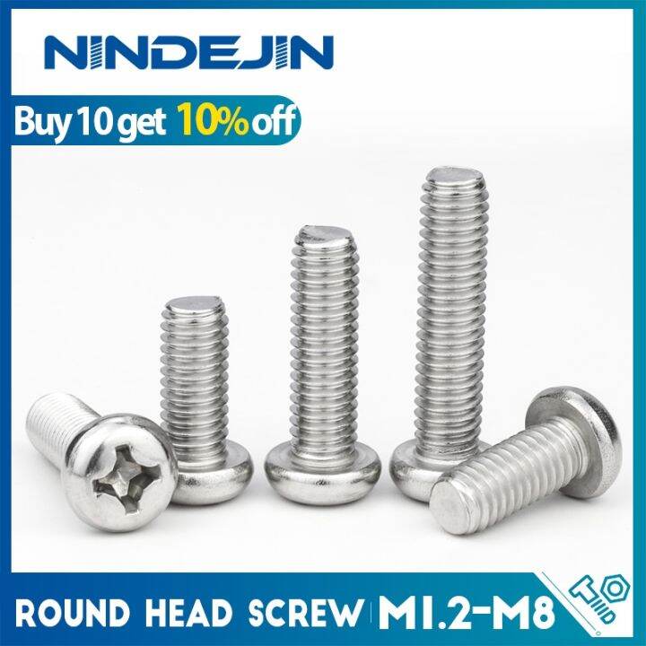 NINDEJIN Cross Recessed Round Head Screws M1.2 M1.4 M1.6 M2 M2.5 M3 M4 M5 M6 M8 Stainless Steel ...