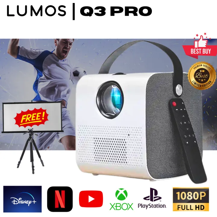 FREE STAND Lumos Q3 Pro Projector 4K UHD Resolution Built-in Android OS Portable Mini Quality ...