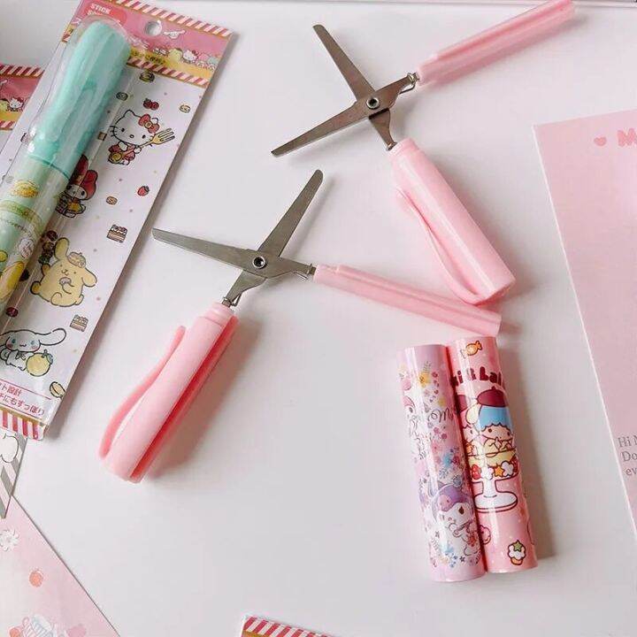 Kawaii Sanrio Hello Kitty Scissors My Melody Student Round Tube Plastic ...